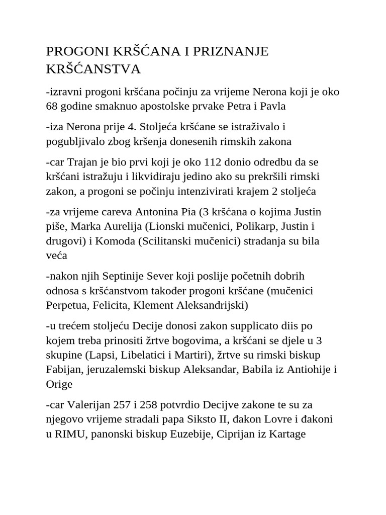 Progoni Kršćana I Priznanje Kršćanstva | PDF