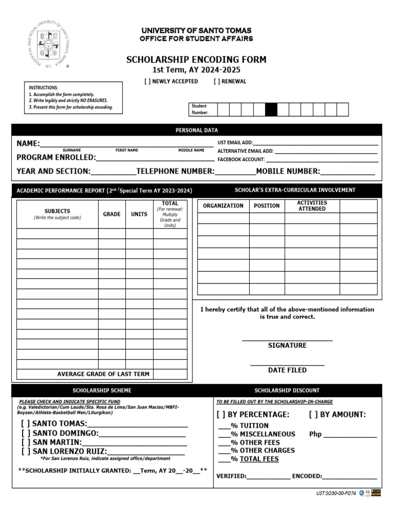 Scholarship Encoding Form | PDF