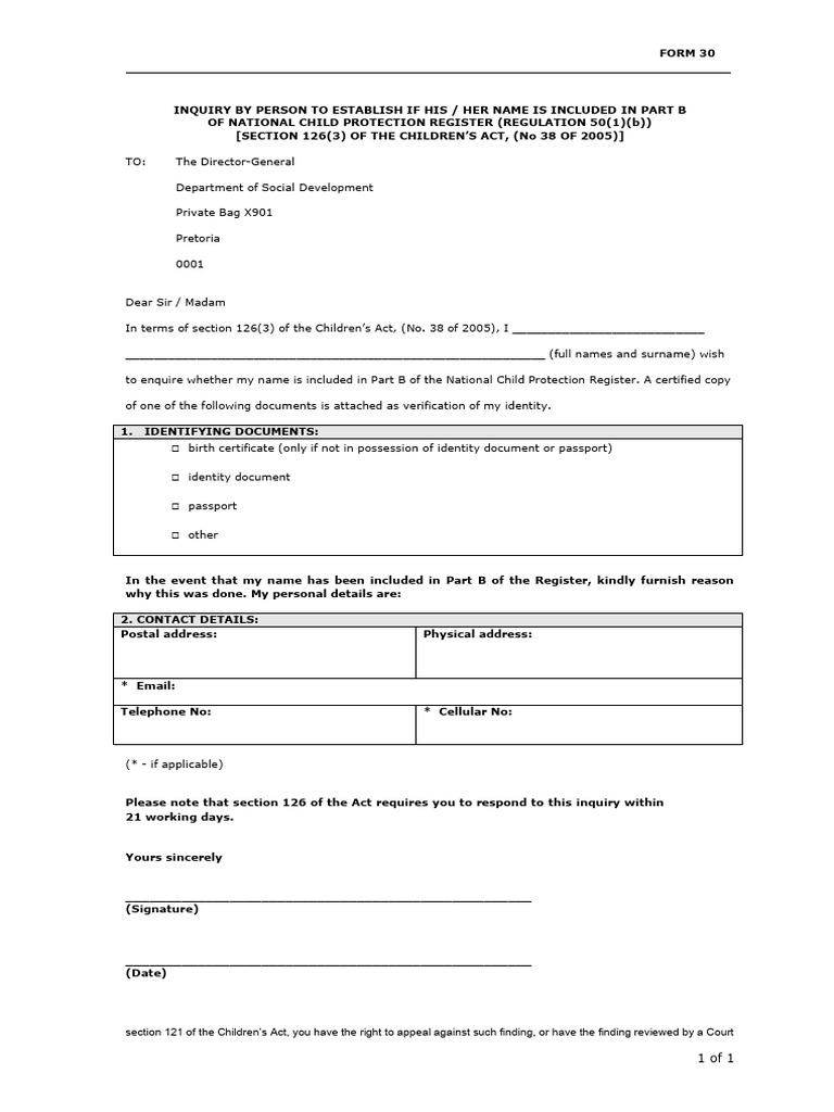 Inquiry for National Child Protection Register | PDF