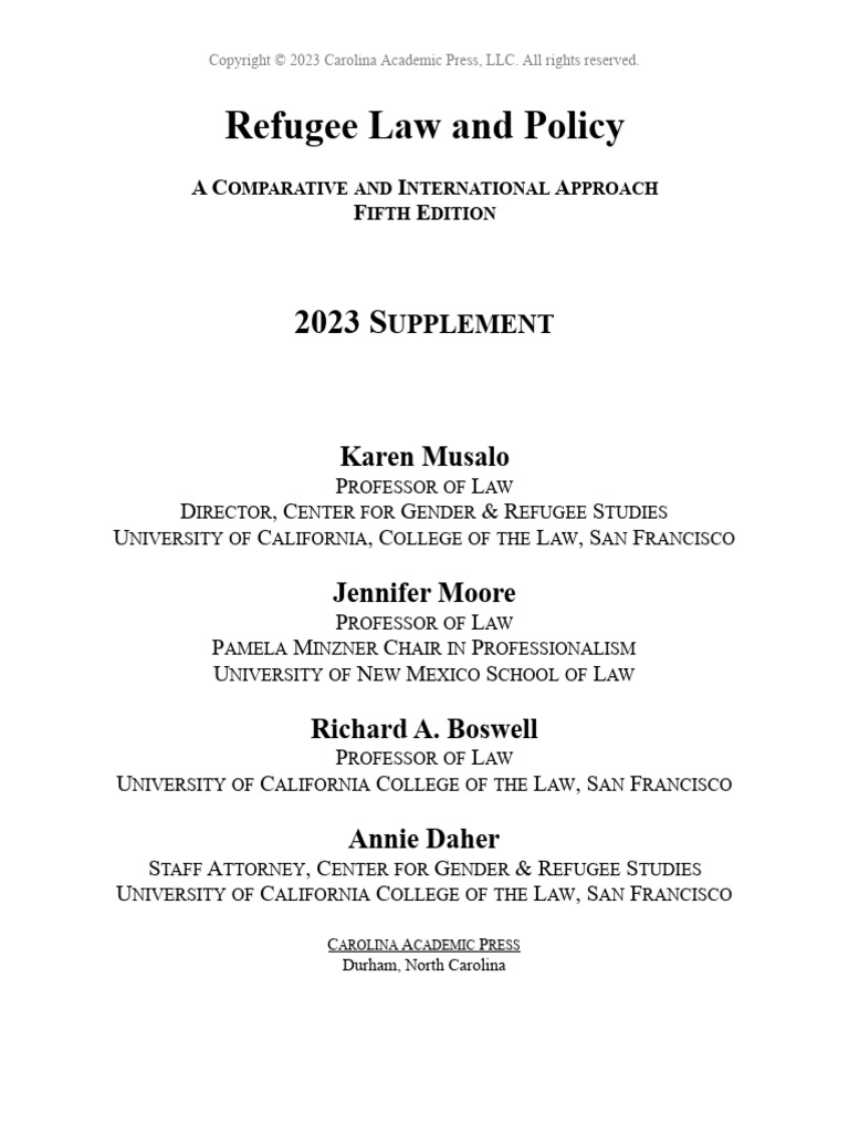 Musalo Refugee Lawand Policy 5 e 2023 Supp WM | PDF | Immigration ...