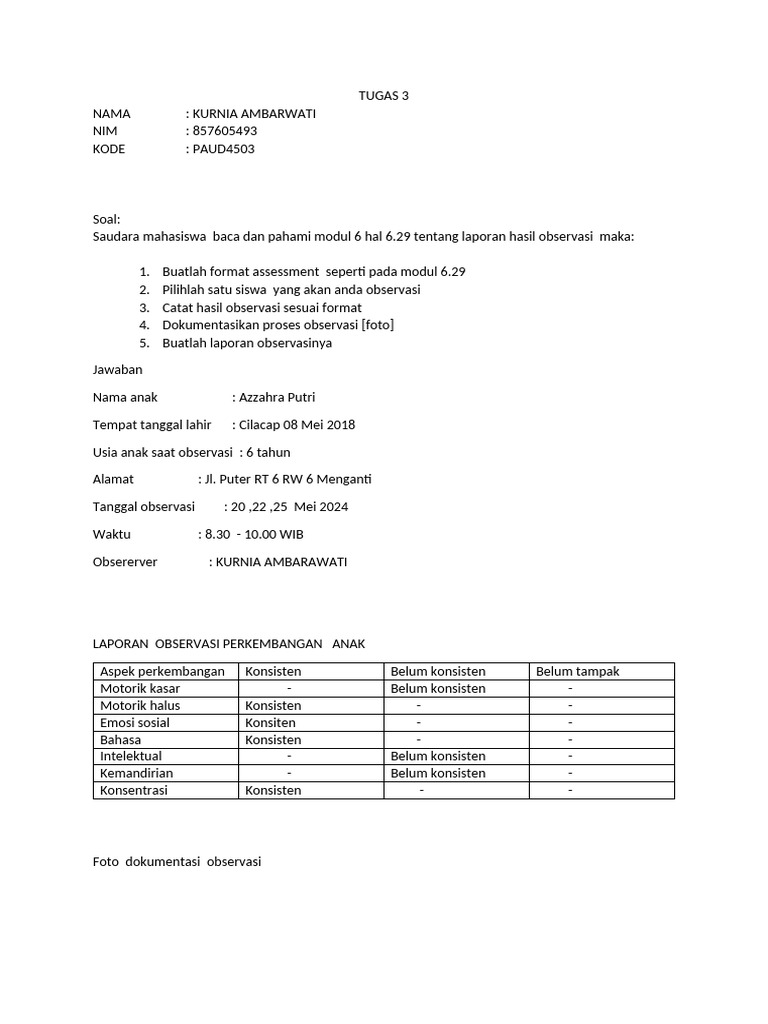Tugas 3 Evaluasi Perkembangan Anak Usia Dini | PDF