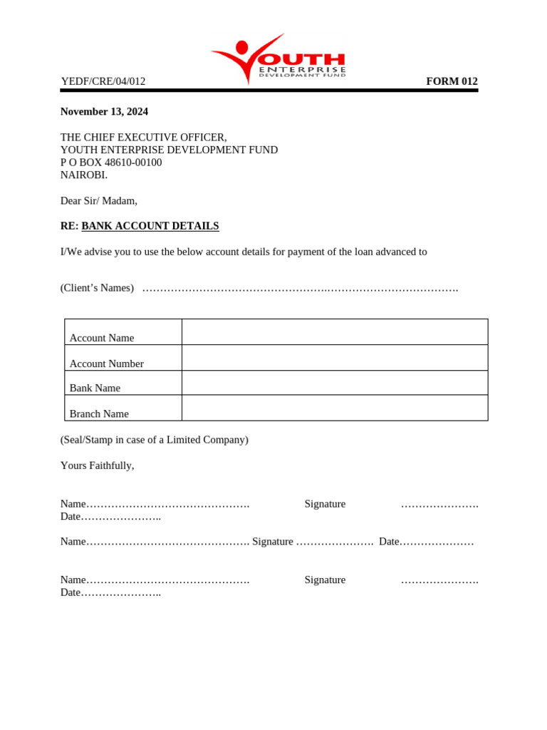 Bank Account Details Form | PDF