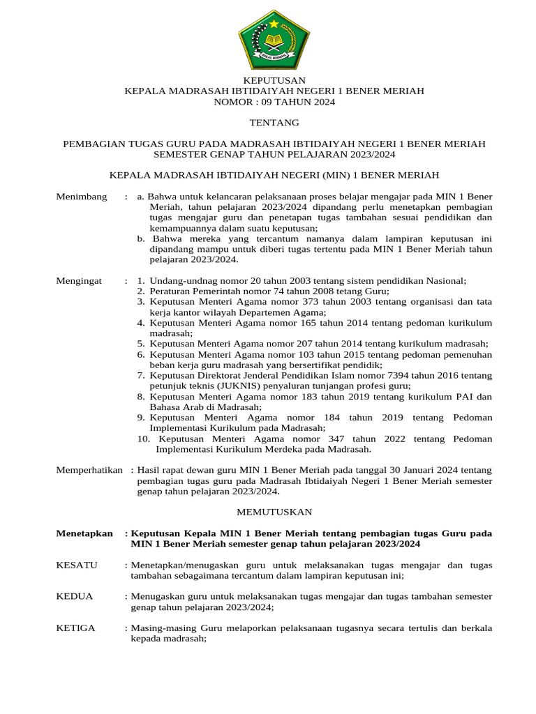 Konsideran SK Pembagian Tugas | PDF