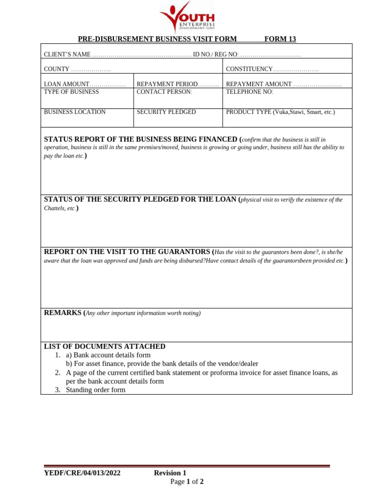Pre-Disbursement Business Visit Form | PDF | Loans | Financial Services