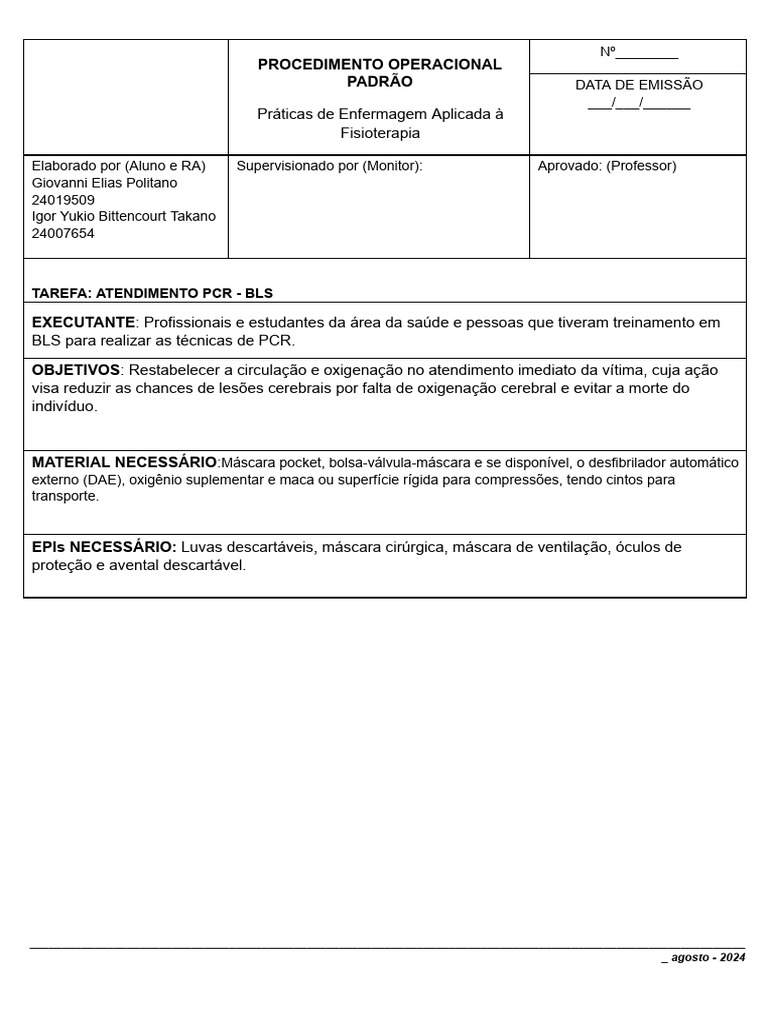 Atendimento de Emergência: RCP e BLS | PDF | Reanimação cardiopulmonar ...
