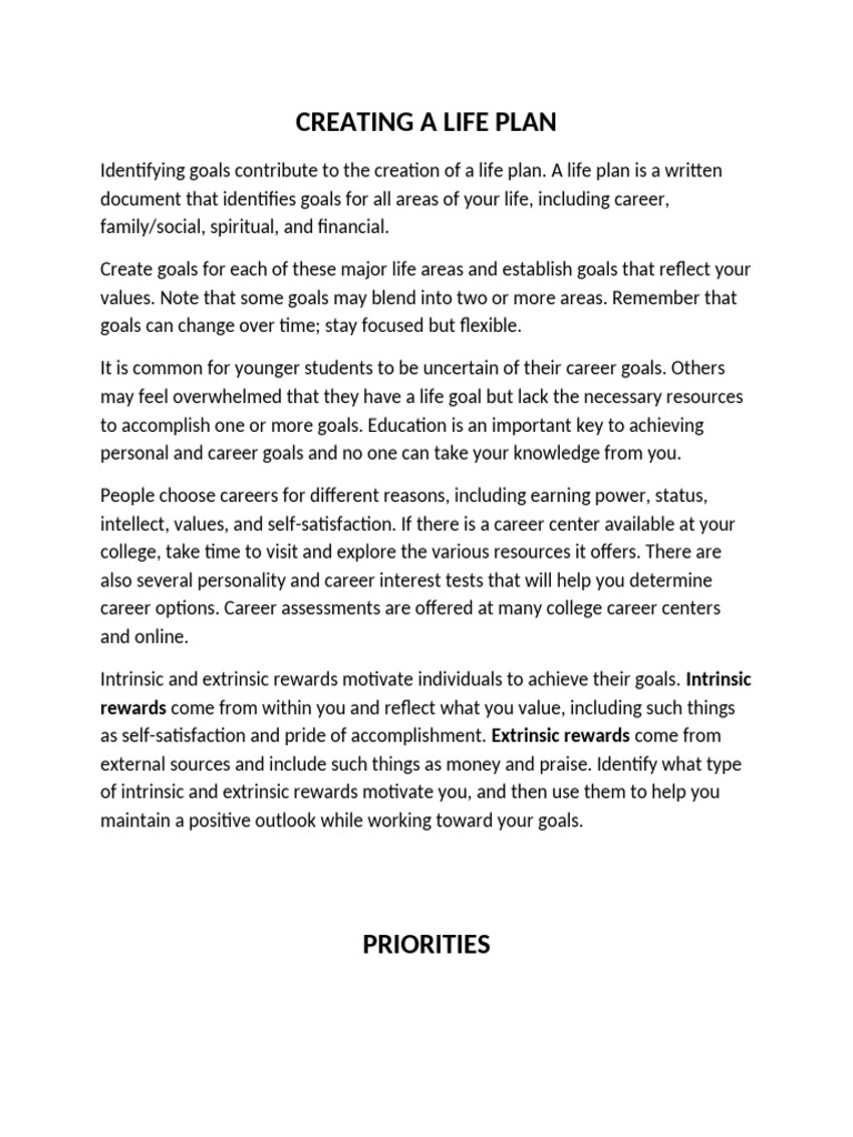 How to Create an Effective Life Plan | PDF | Goal | Motivational