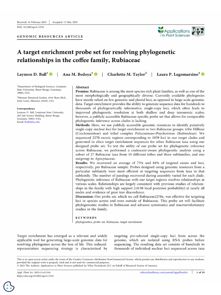 A Target Enrichment Probe Set For Resolving Phylogenetic Relationships ...