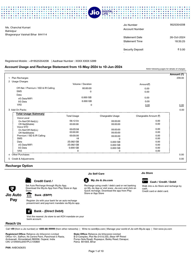 Account Usage and Recharge Statement From 15-May-2024 To 10-Jun-2024 ...