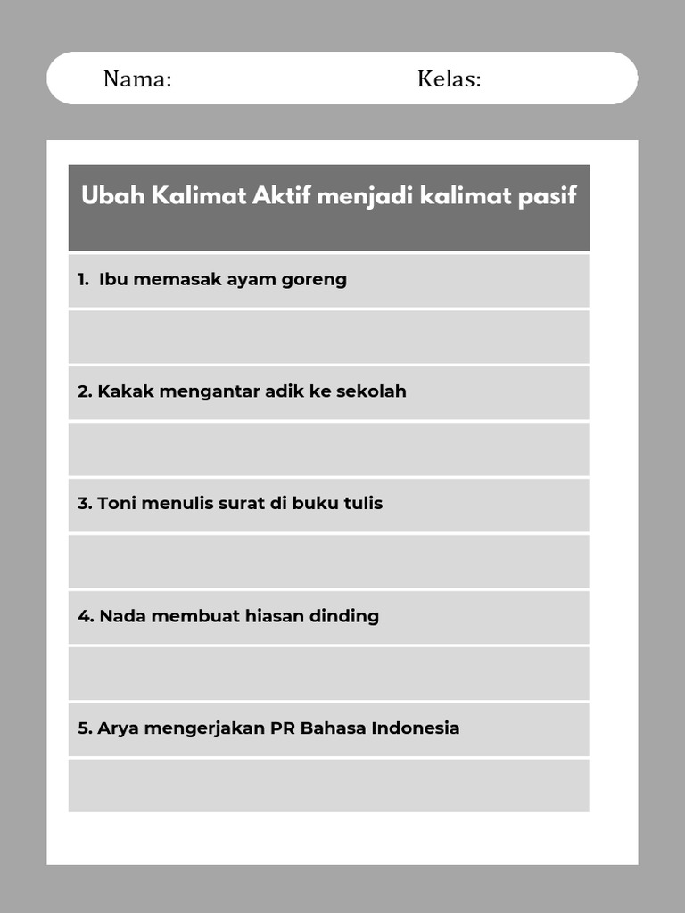 Kalimat Aktif dan Pasif: Contoh dan Transformasi | PDF