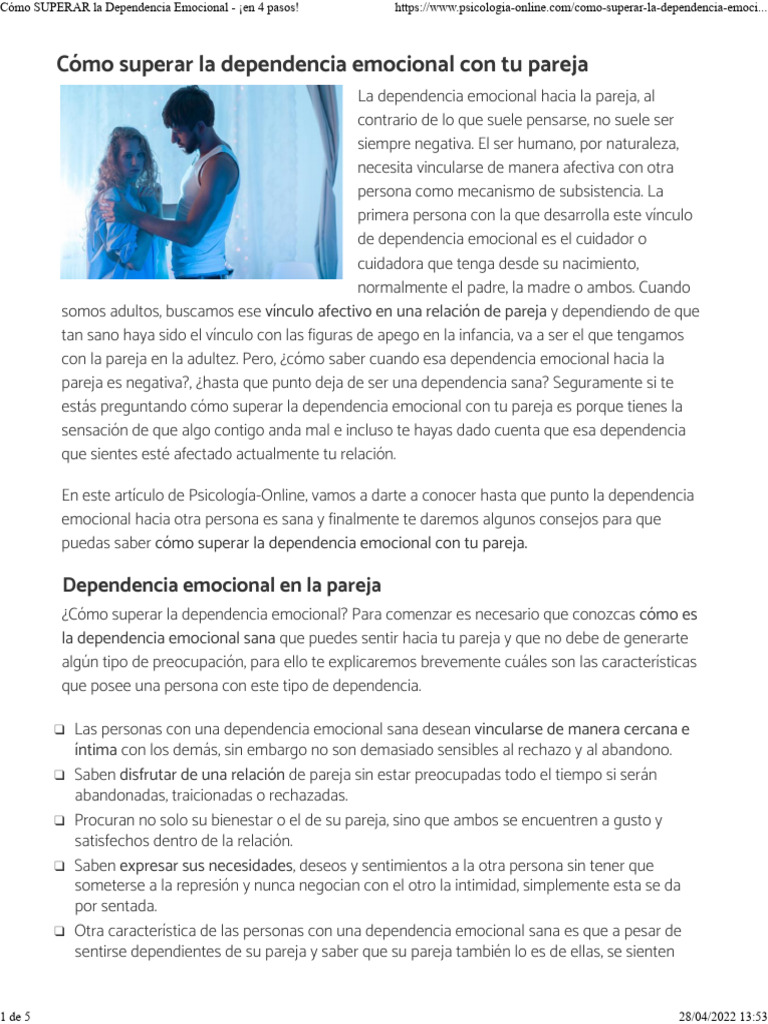 Cómo SUPERAR La Dependencia Emocional - ¡En 4 Pasos! | PDF | Adultos | Las emociones