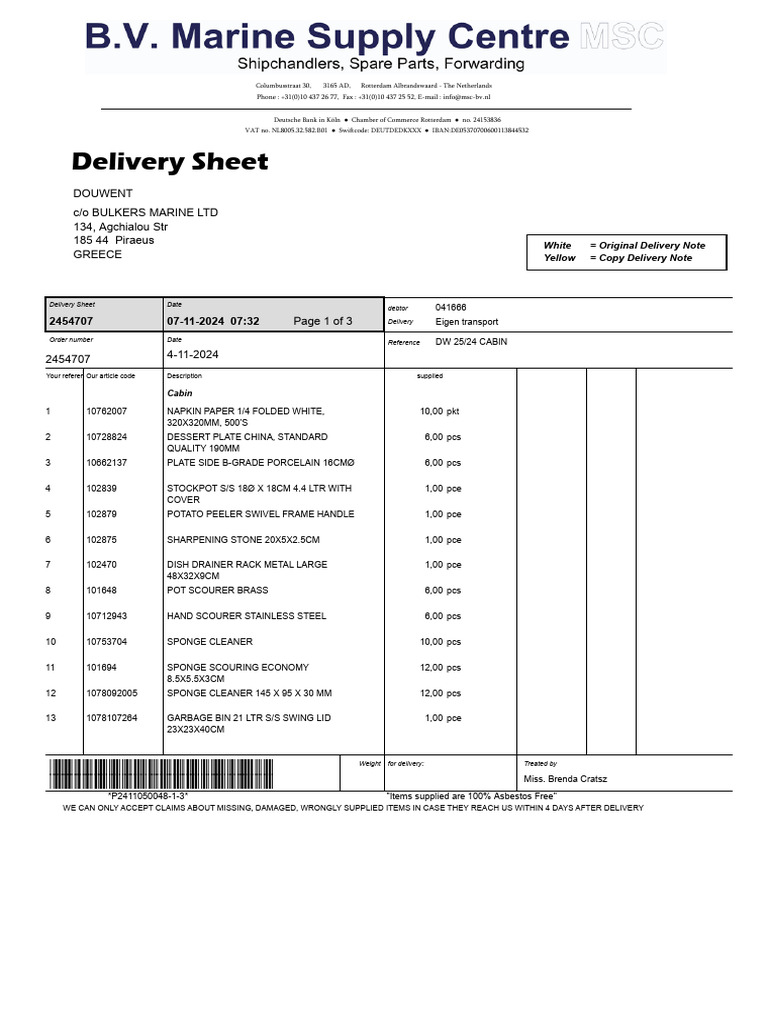 Delivery Sheet for Various Supplies | PDF | Aluminium Foil