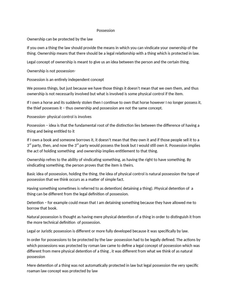 Ownership Notes -1 | PDF | Possession (Law) | Ownership