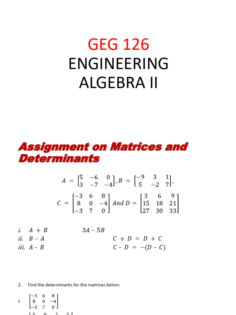 Engineering Algebra II: Matrices & Determinants Assignment | PDF