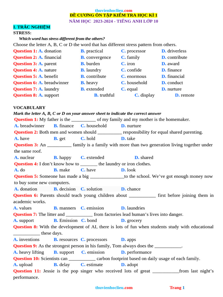 De Cuong On Tap Tieng Anh 10 HK1!23!24 | PDF | Coca Cola