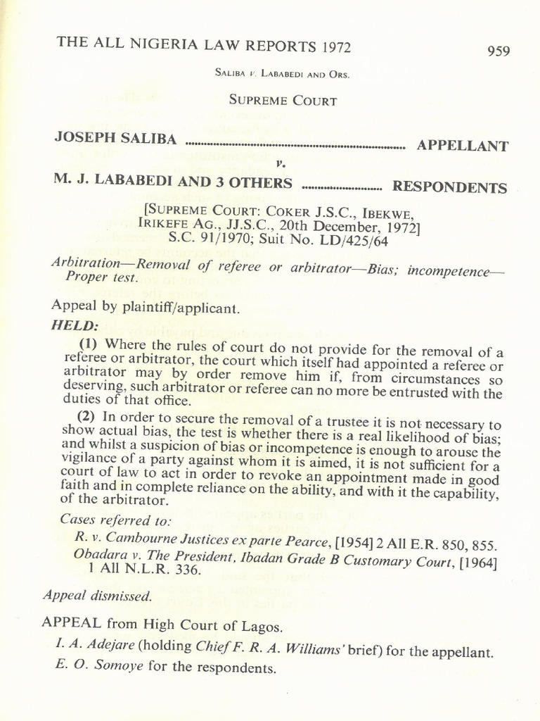 Saliba V Lababedi (1972) ANLR | PDF