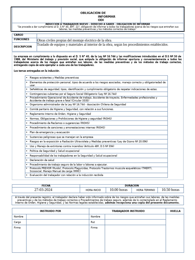 Obligación de Informar Riesgos Odi | PDF | ruido | Seguridad y salud ...