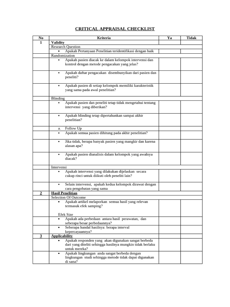 Critical Appraisal Checklist | PDF