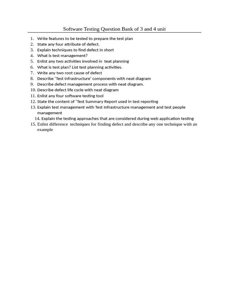 Software Testing Question Bank of 3 and 4 Unit | PDF