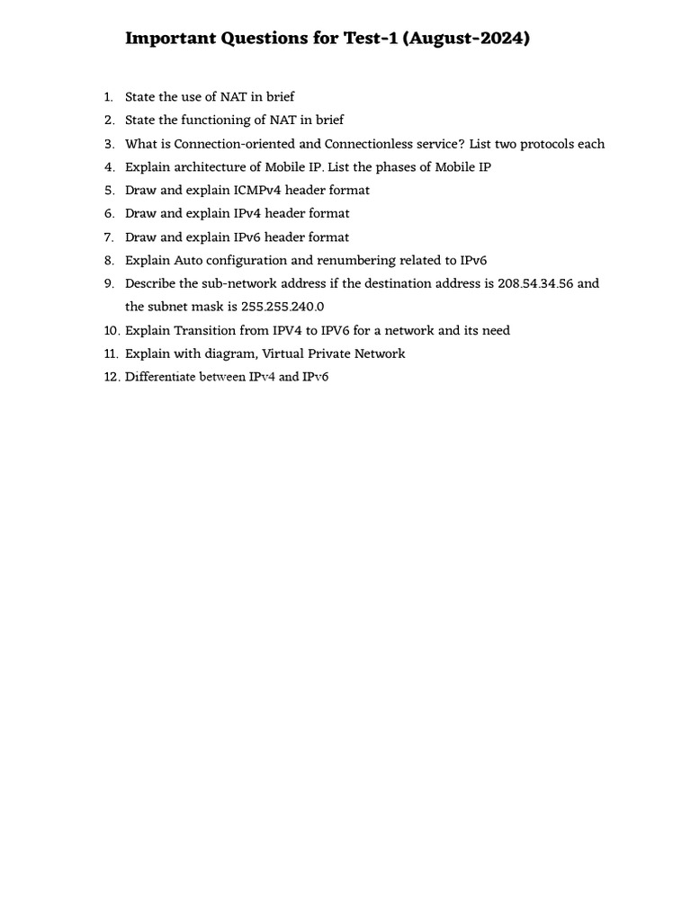 Important Questions For Test-1 (August-2024) | PDF | Business | Computers
