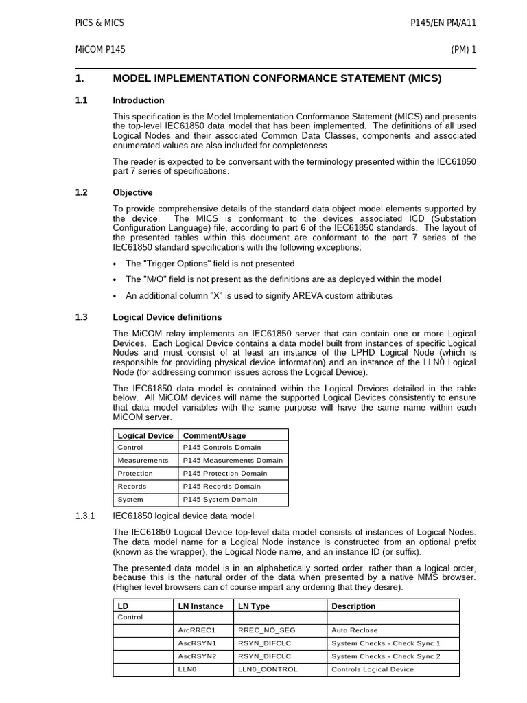 MiCOM P145 IEC61850 Data Model Overview | PDF | Ac Power | Data Model