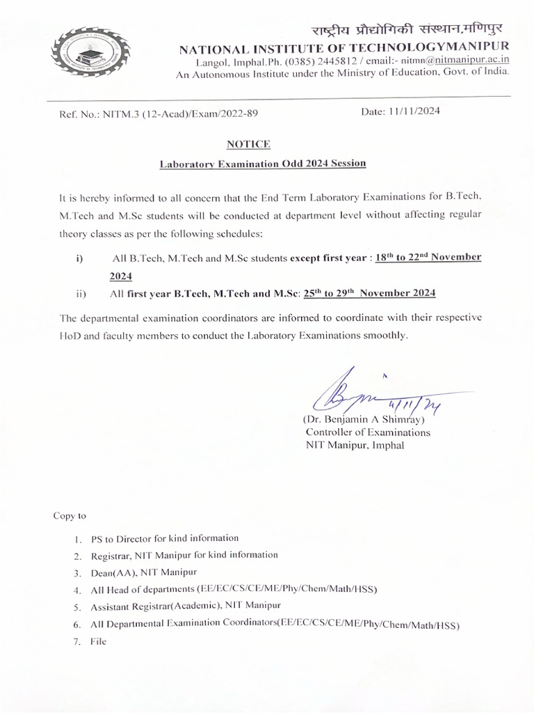 Notice 89 - Laboratory EXam ODD 2024 | PDF
