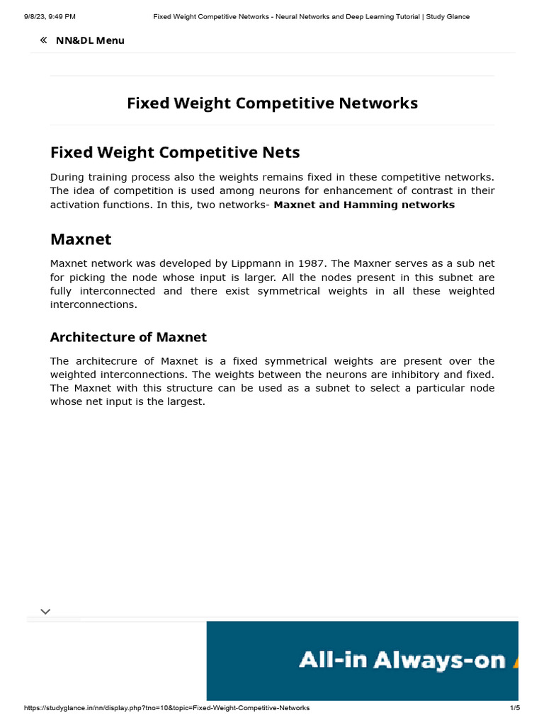 Fixed Weight Competitive Networks Fixed Weight Competitive Nets | PDF ...