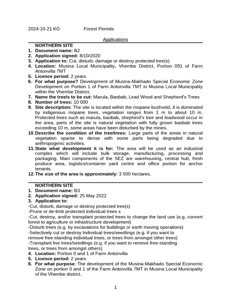 MMSEZ Forest Permit Details | PDF | Trees | Botany