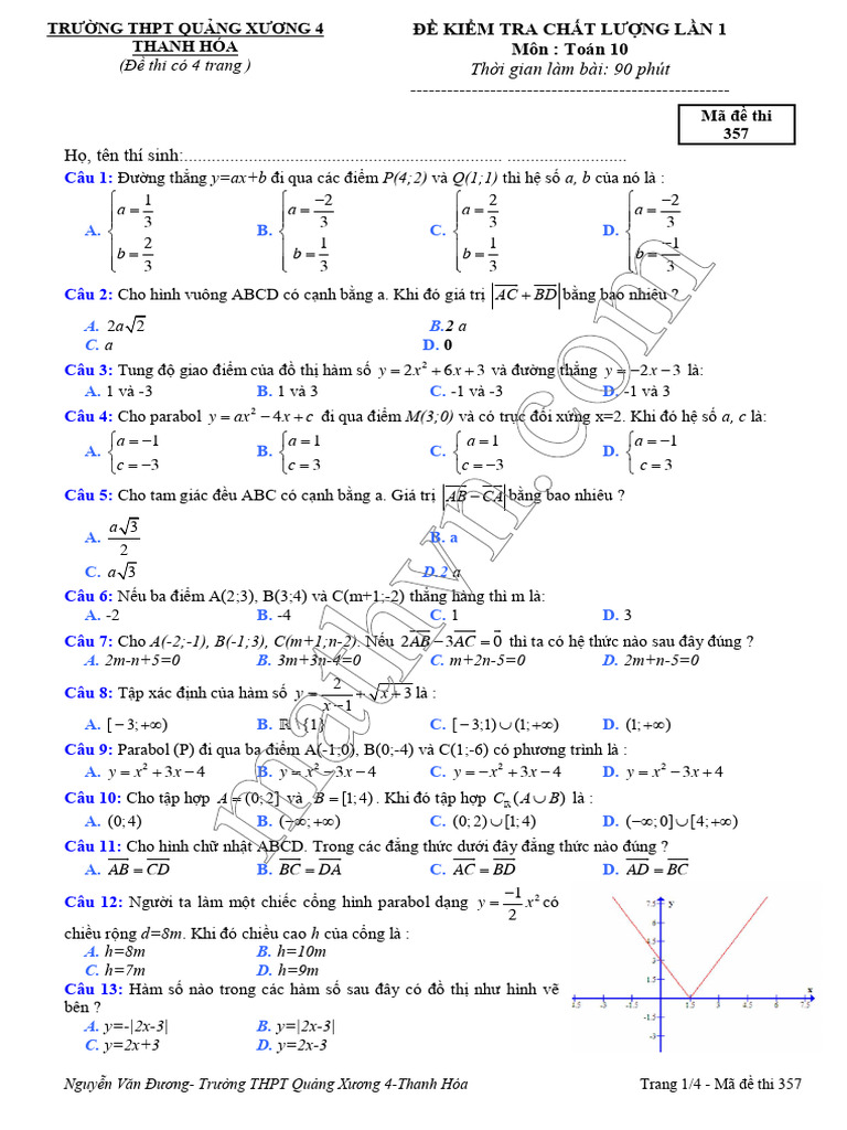 (GK1) - THPT Quang Xuong 4, Thanh Hóa | PDF