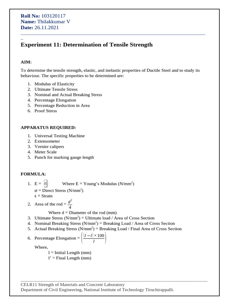 Experiment 11 | PDF | Strength Of Materials | Deformation (Engineering)