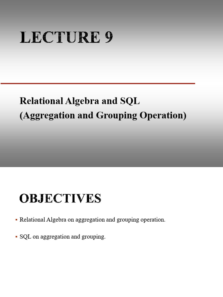 Relational Algebra and SQL Aggregation | PDF | Mathematics | Data ...