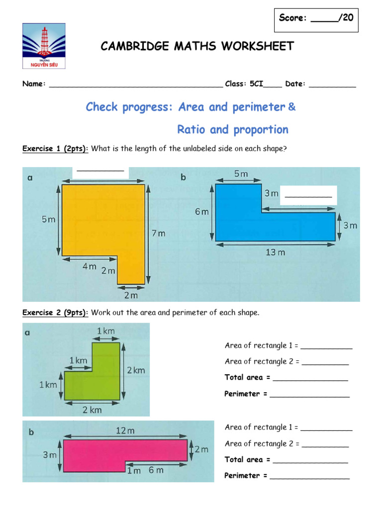 Worksheet_5CI Week 2_Lesson 5_Check Progress Area and Perimeter - Key | PDF | Area | Elementary ...