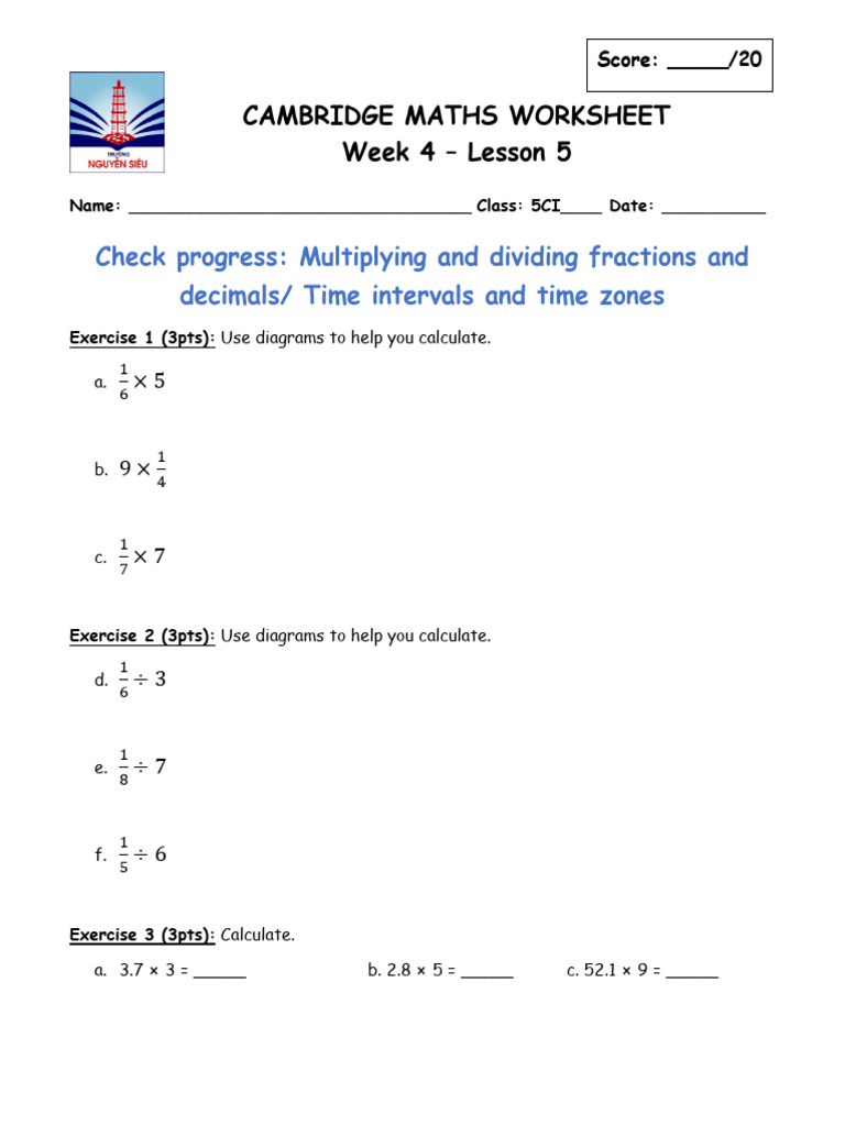 Worksheet - 5CI Week 4 - Lesson 5 - Check Progress Multiplying and ...