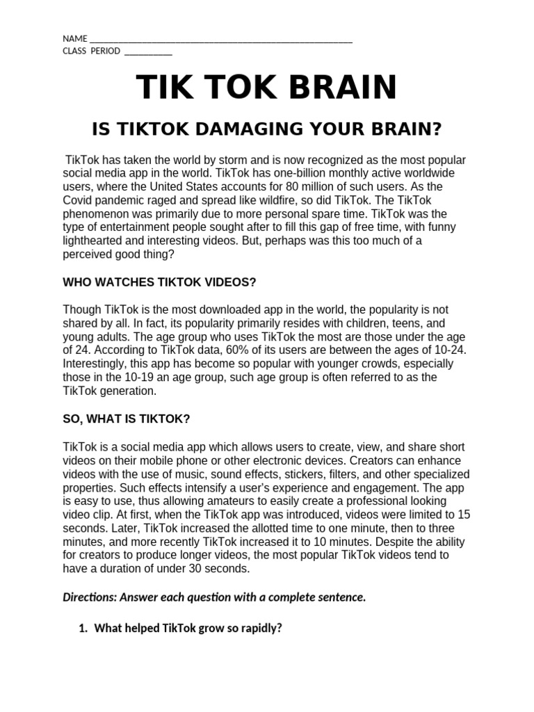 Tik Tok Brain | PDF | Social Media | Popular Culture & Media Studies