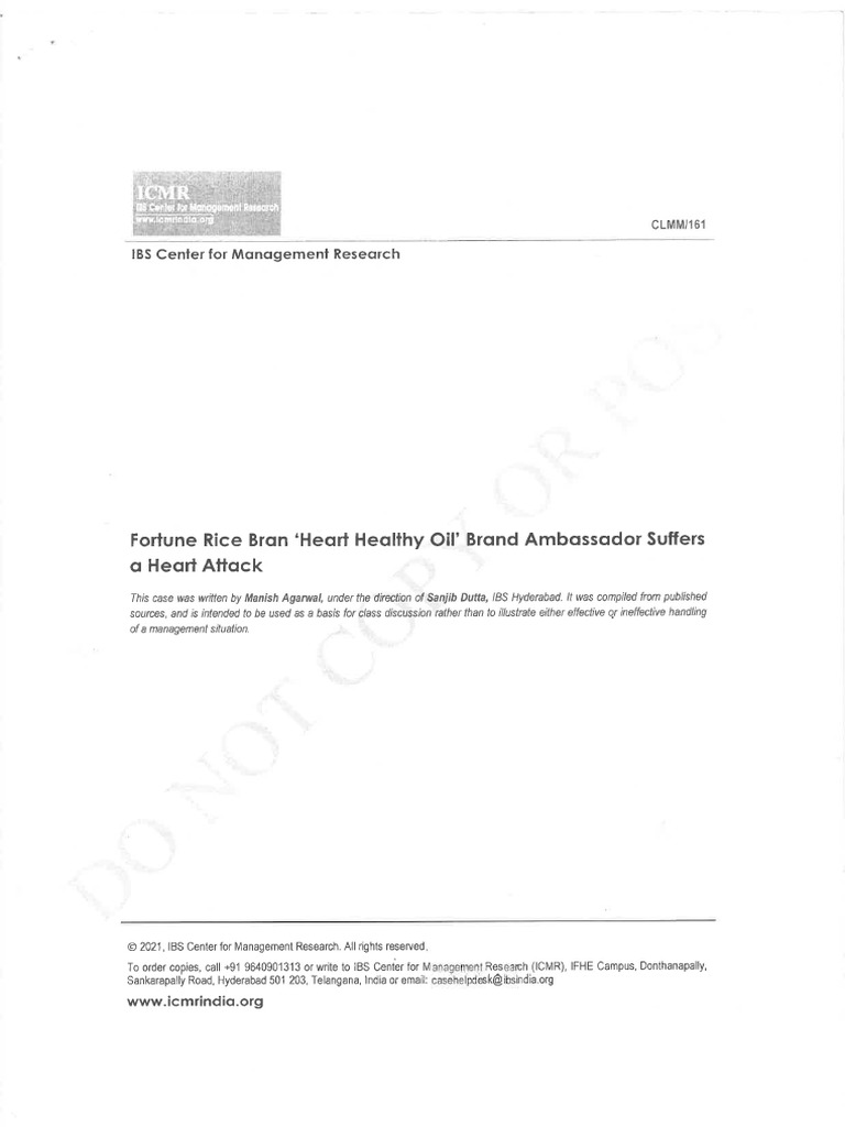 Fortune - Rice Bran Oil - Case Study. | PDF