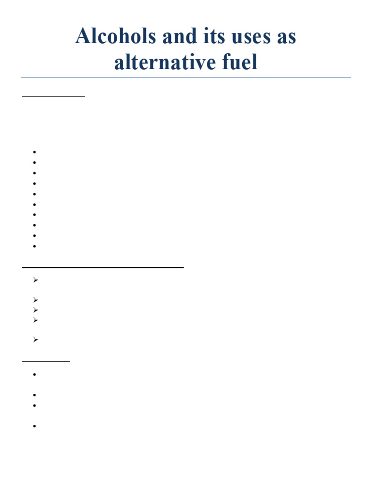 Alcohol Fuels: Ethanol, Methanol, and Uses | PDF | Alternative Fuel ...