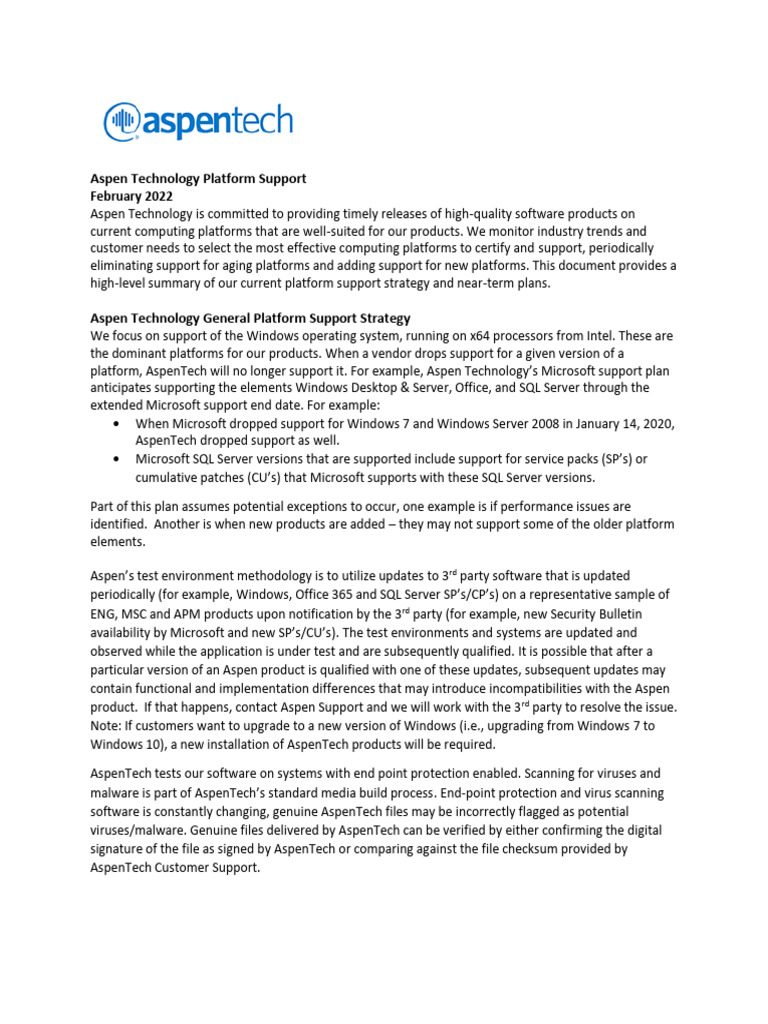 Aspen Technology V15 Platform Support | PDF | Microsoft Windows ...