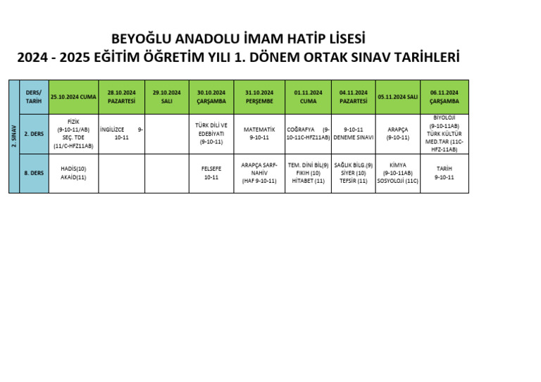 9-10-11. Siniflar Sinav Takvi̇mi̇ | PDF