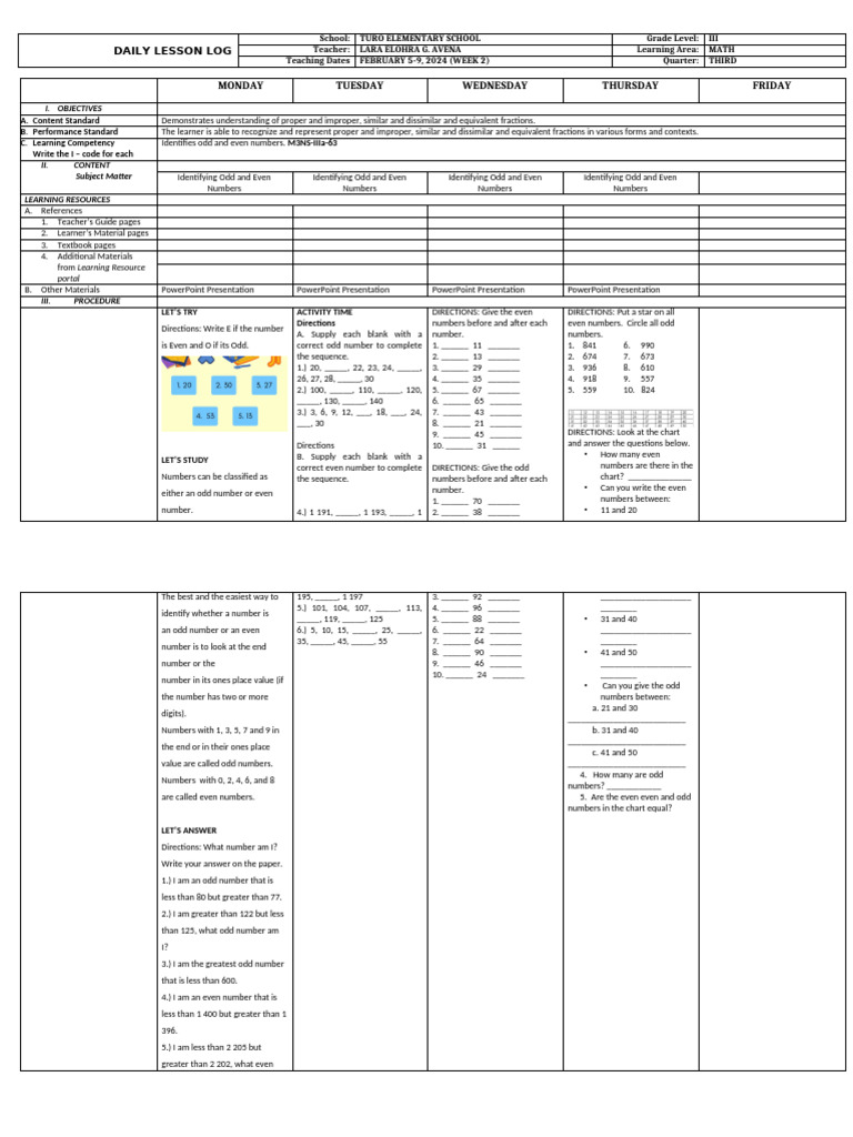 DLL-MATH-Q3-W2 | PDF | Teachers | Pedagogy