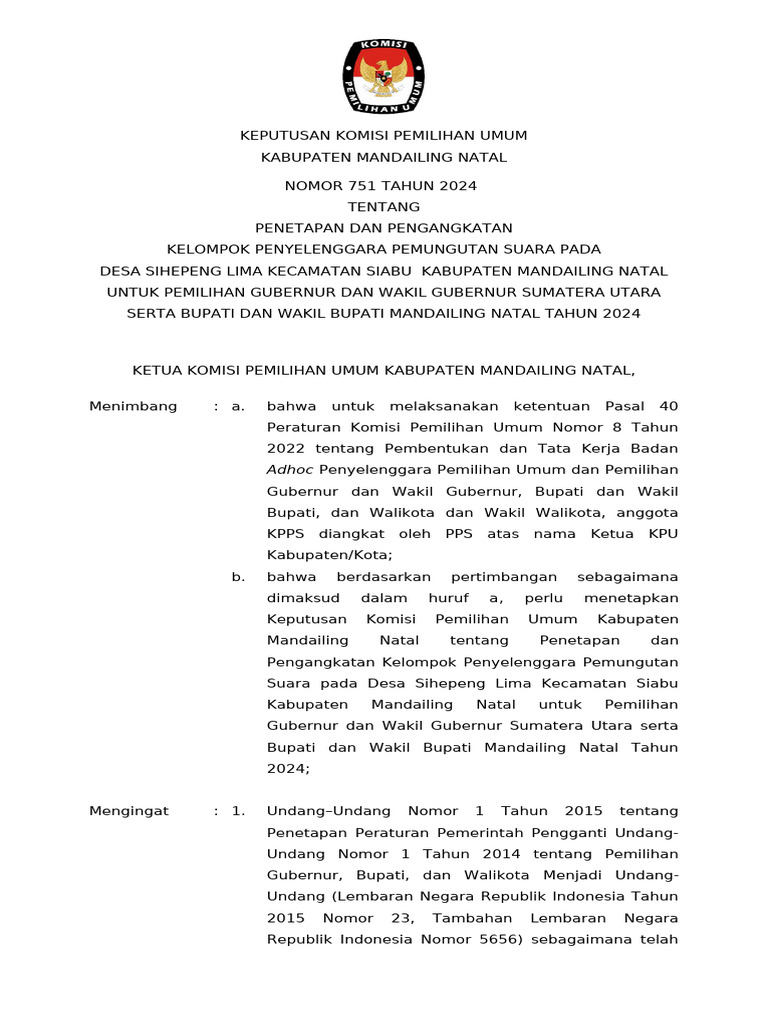 SK Pengangkatan KPPS | PDF