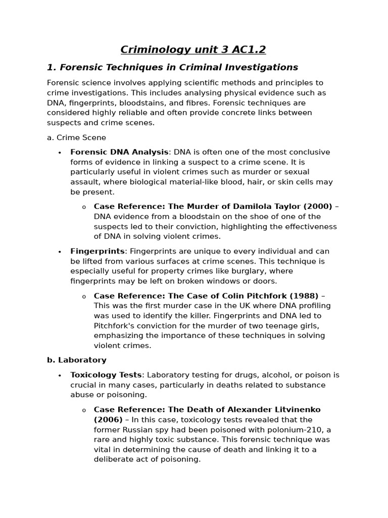 Crim Unit 3 Ac1.2 | PDF | Offender Profiling | Forensic Science