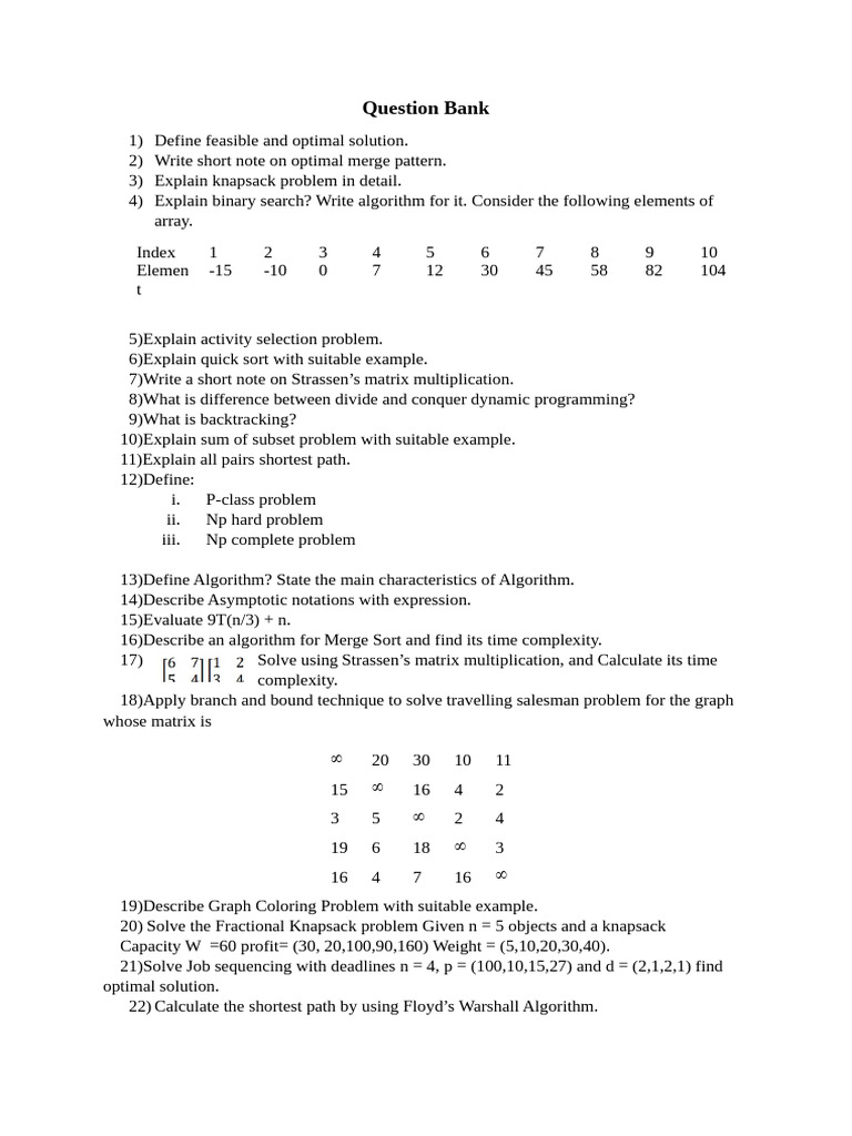 Defaulter Question Bank DAA | PDF