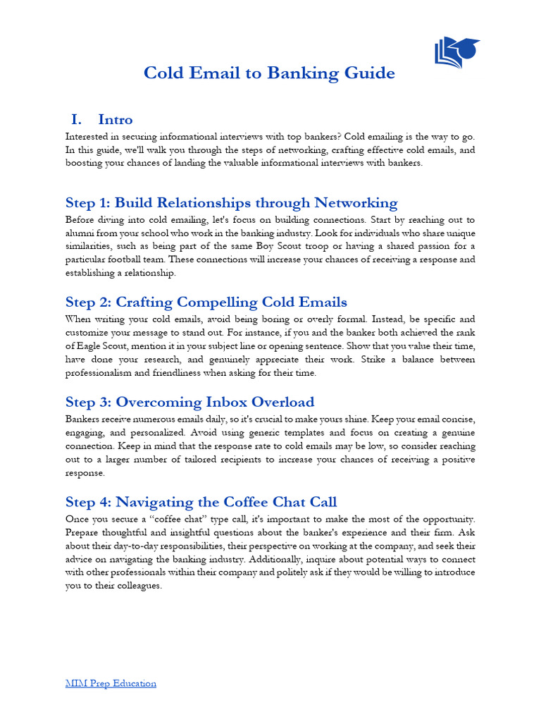 Cold Email To Banking Guide | PDF | Internship | Job Hunting