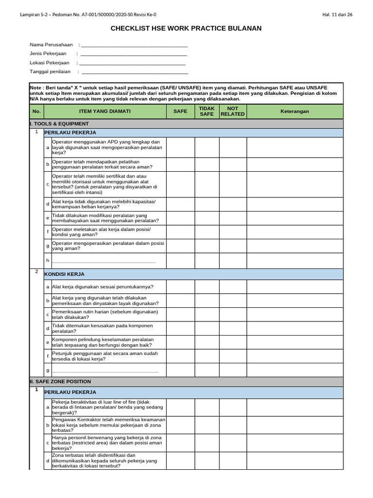 Checklist HSE Work Practice Bulanan | PDF