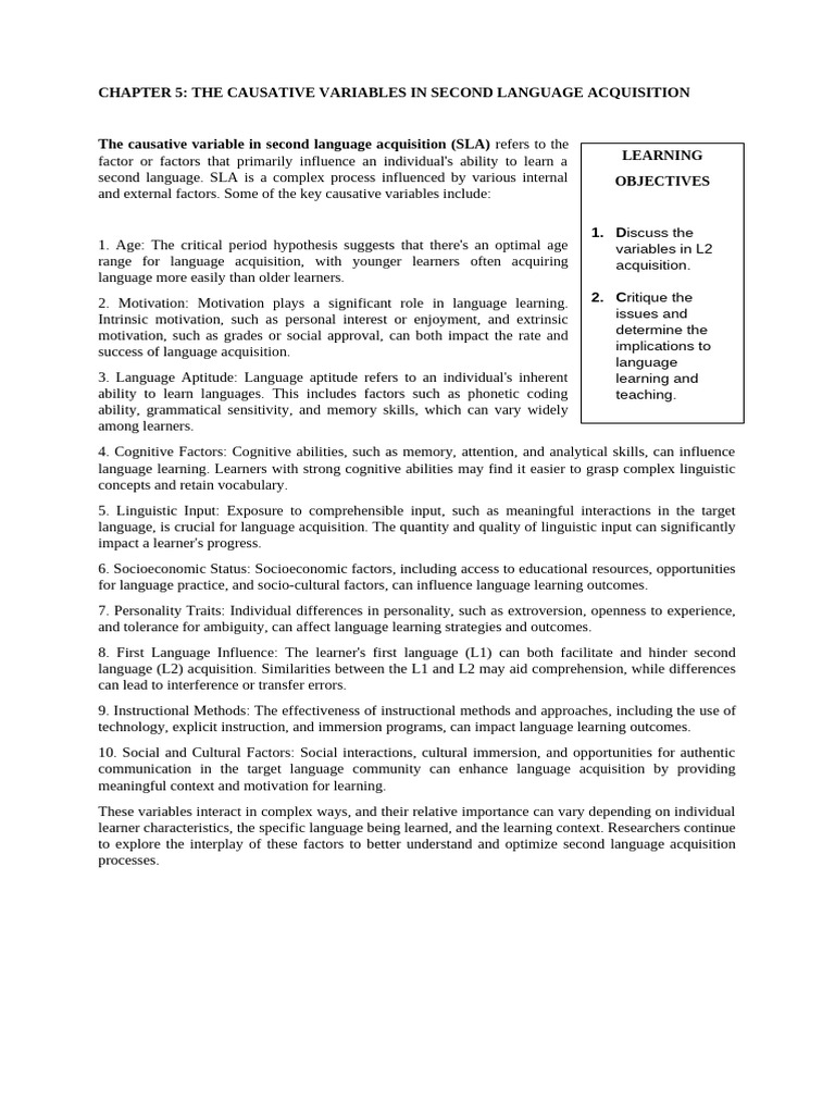 The Causative Variable in Second Language Acquisition | PDF | Second ...