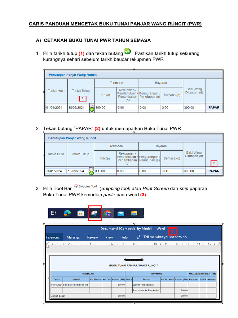 Garis Panduan Mencetak Buku Tunai PWR | PDF
