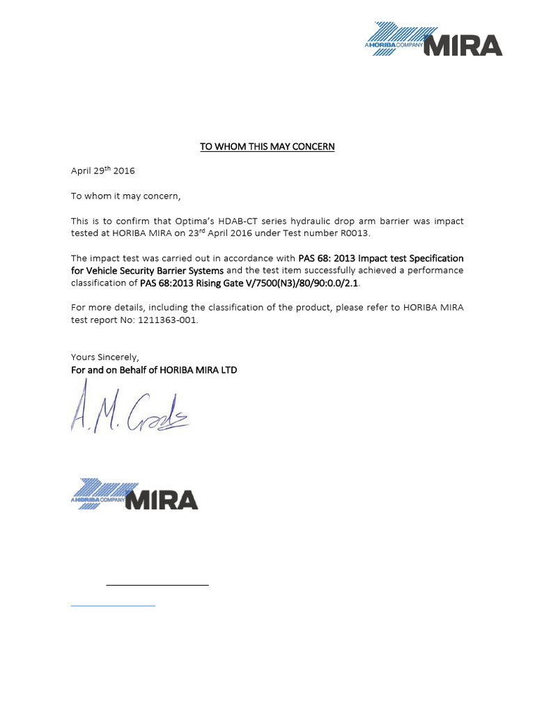 Hdab-Ct Letter-Horiba Mira Memorandum | PDF | Computers | Technology ...