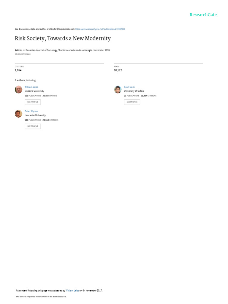 Ulrich Beck Book Reviewby William Leiss | PDF | Risk | Science