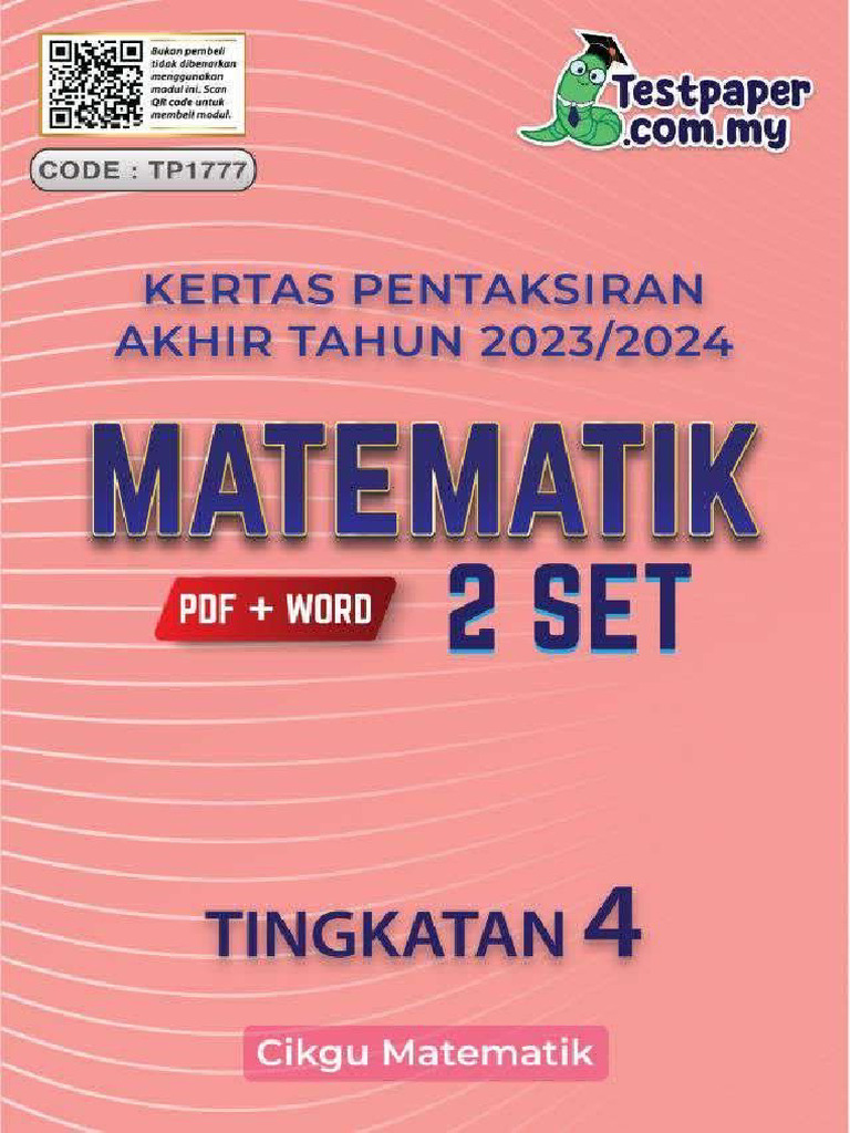 TP1777 - 2 Set Modul Pentaksiran Akhir Tahun Matematik Tingkatan 4 Sesi 2023-2024 Bonus Word4 ...