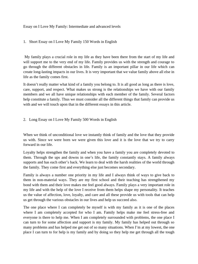 Sample of Essay On I Love My Family | PDF | Love | Social Psychology