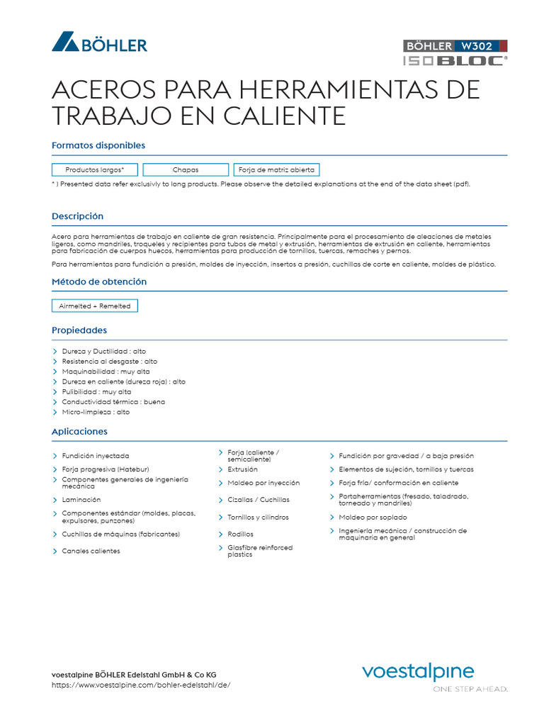 Acero Böhler W302 para herramientas calientes | PDF | Extrusión | Forjar